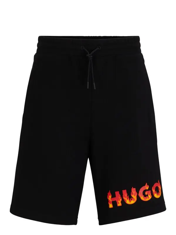 Hugo Cotton-terry Shorts With Logo - Black