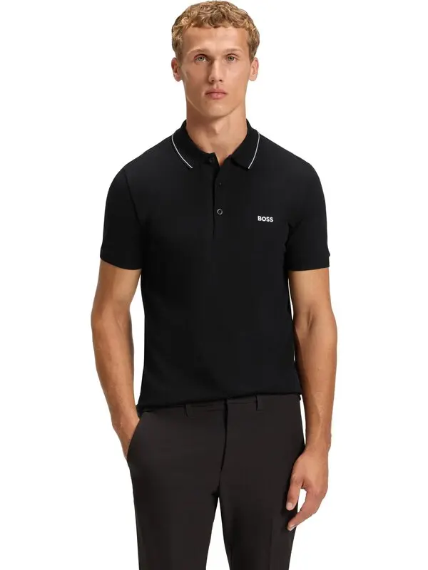 BOSS Tonal-logo Slim-fit Polo Shirt In Cotton Piqu - Black
