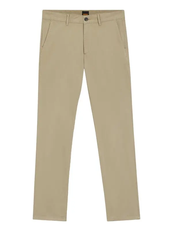 BOSS Slim-fit Chinos In Stretch-cotton Satin - Light Brown