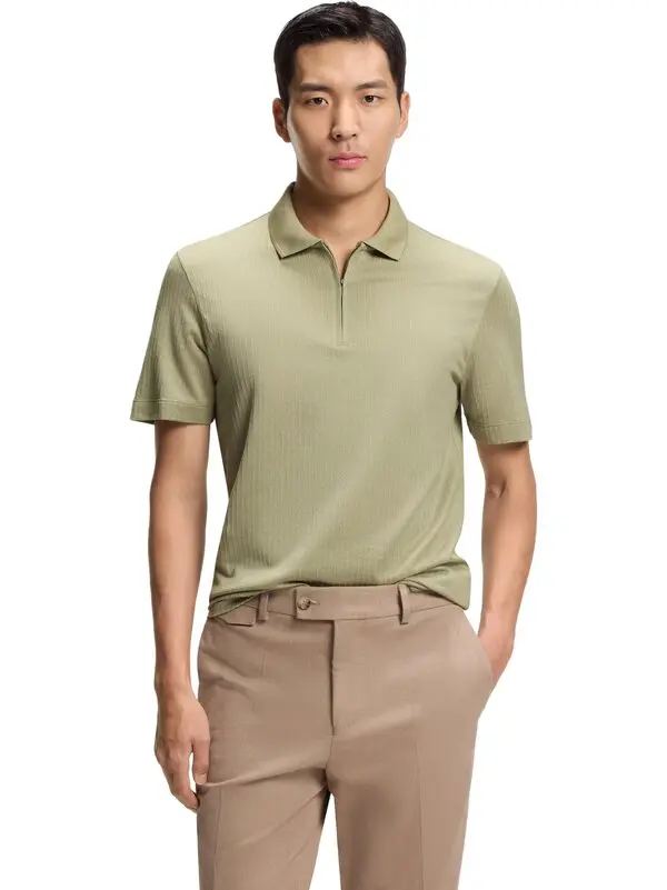 BOSS Cotton-silk Polo Shirt With Zip Neck - Light Green