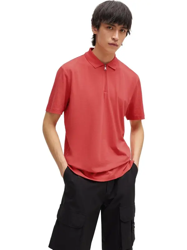 Hugo Cotton-blend Polo Shirt With Zip Placket - Red