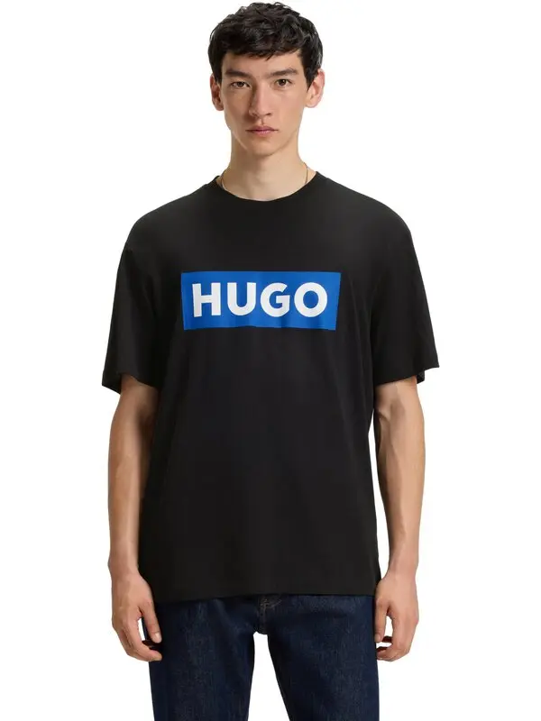 Hugo Blue-logo T-shirt In Cotton Jersey - Black
