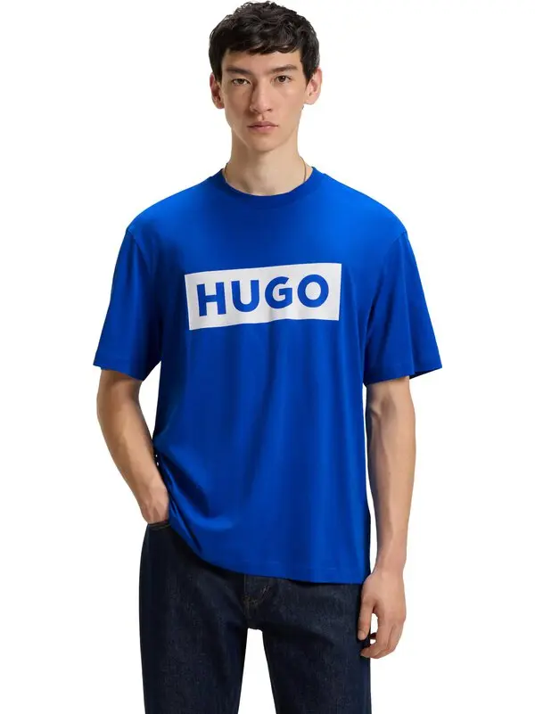 Hugo Blue-logo T-shirt In Cotton Jersey - Light Blue