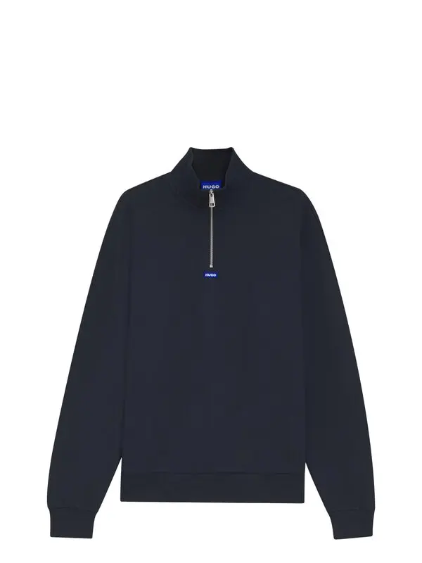 Hugo Cotton Terry Sweatshirt With Logo Patch - Dark Blue