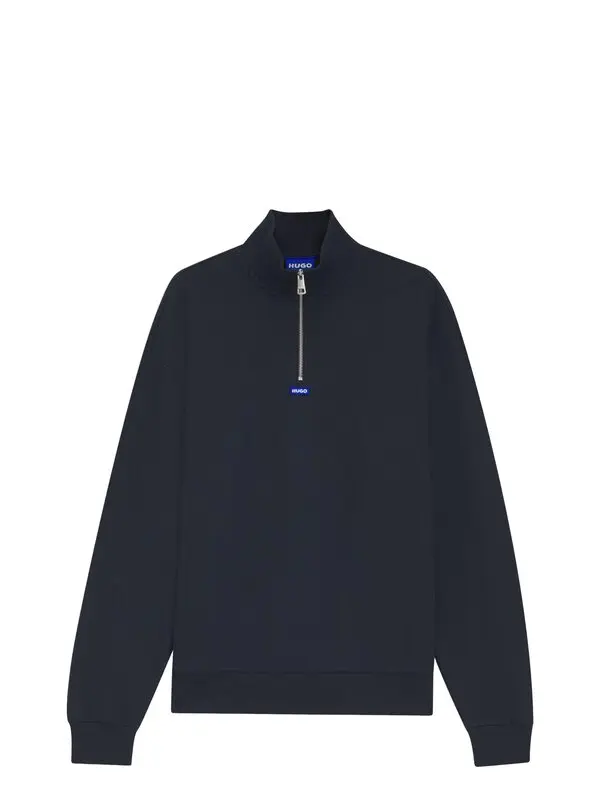 Hugo Cotton Terry Sweatshirt With Logo Patch - Dark Blue