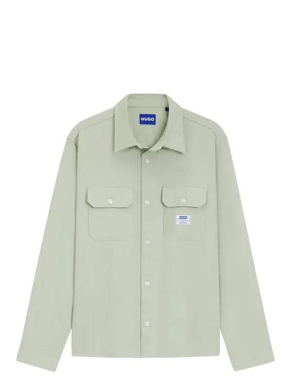 Hugo Logo-label Shirt In Cotton Twill - Light Green