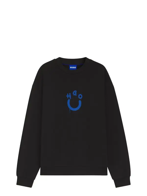Hugo Cotton-terry Sweatshirt With Graphic Details - Black