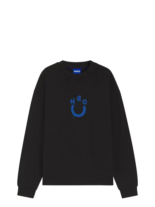 Hugo Cotton-terry Sweatshirt With Graphic Details - Black