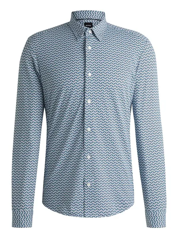 BOSS Slim-fit Shirt In Printed Performance-stretch Fabric - Blue