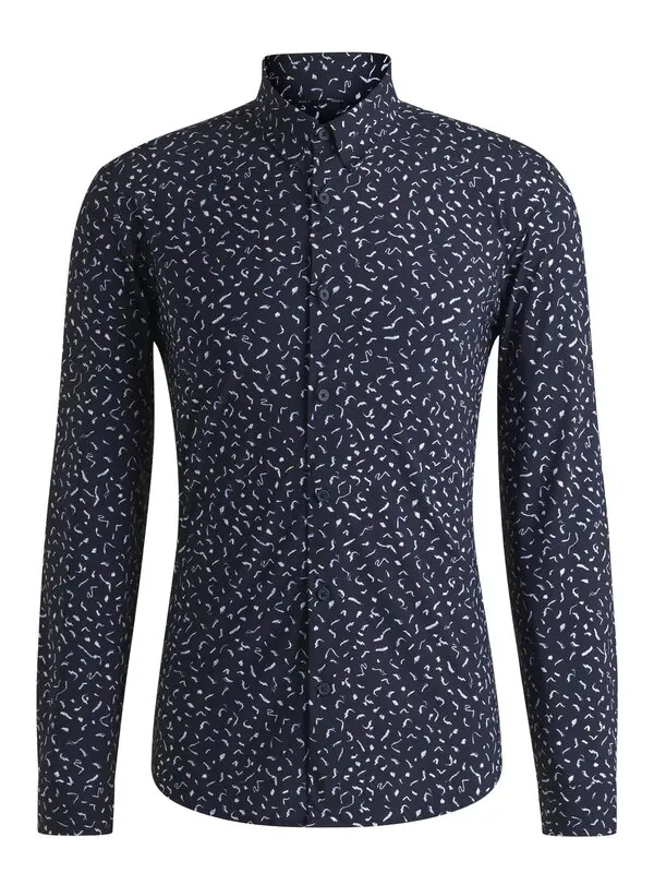 BOSS Slim-fit Shirt In Printed Performance-stretch Fabric - Dark Blue