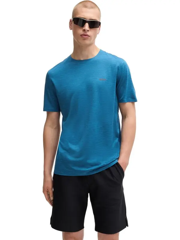BOSS Quick-dry Stretch-jersey T-shirt With Decorative Reflective Artwork - Light Blue