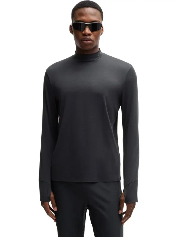 BOSS Slim-fit Long-sleeved T-shirt In Temperature-regulating Fabric - Black