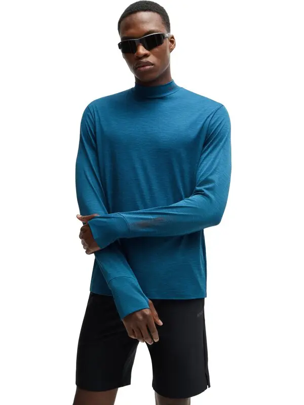 BOSS Slim-fit Long-sleeved T-shirt In Temperature-regulating Fabric - Light Blue