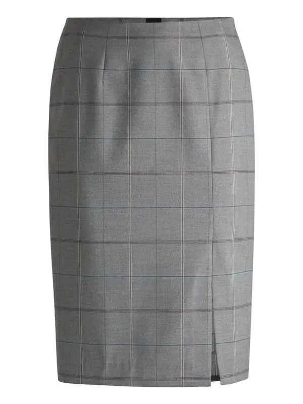 BOSS Pencil Skirt In Checked Stretch Fabric - Grey