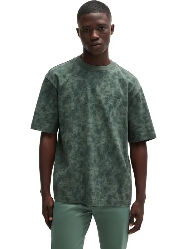 BOSS Cotton-jersey T-shirt With All-over Seasonal Print - Light Green