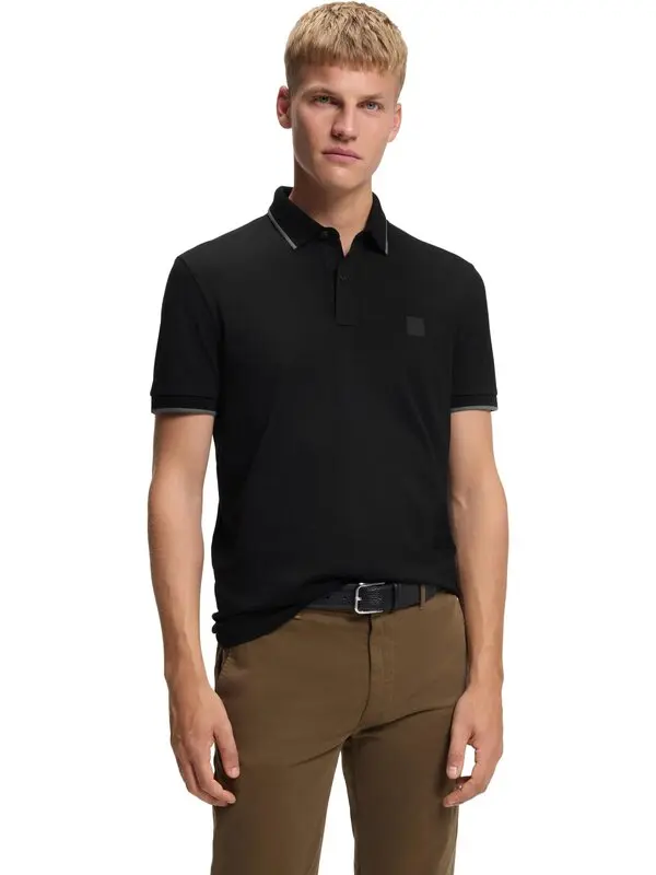 BOSS Logo-patch Slim-fit Polo Shirt In Stretch Cotton - Black