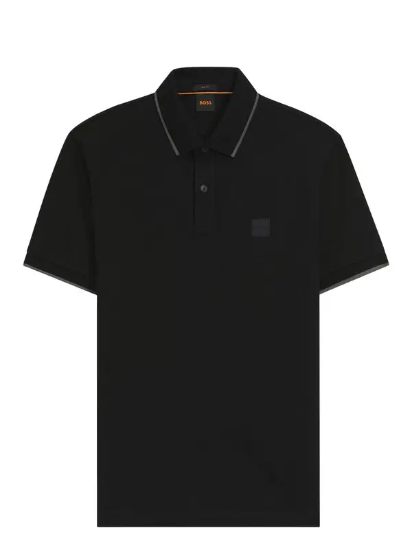 BOSS Logo-patch Slim-fit Polo Shirt In Stretch Cotton - Black