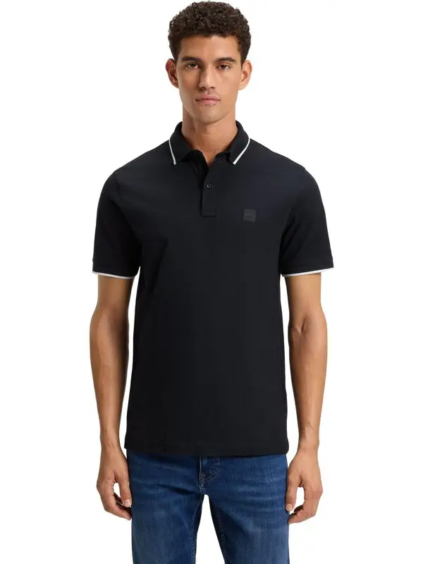 BOSS Logo-patch Slim-fit Polo Shirt In Stretch Cotton - Dark Blue