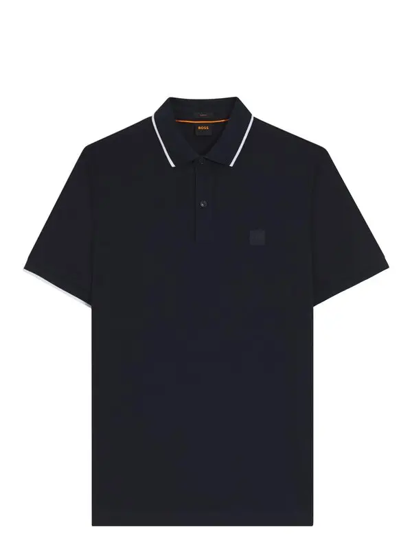 BOSS Logo-patch Slim-fit Polo Shirt In Stretch Cotton - Dark Blue