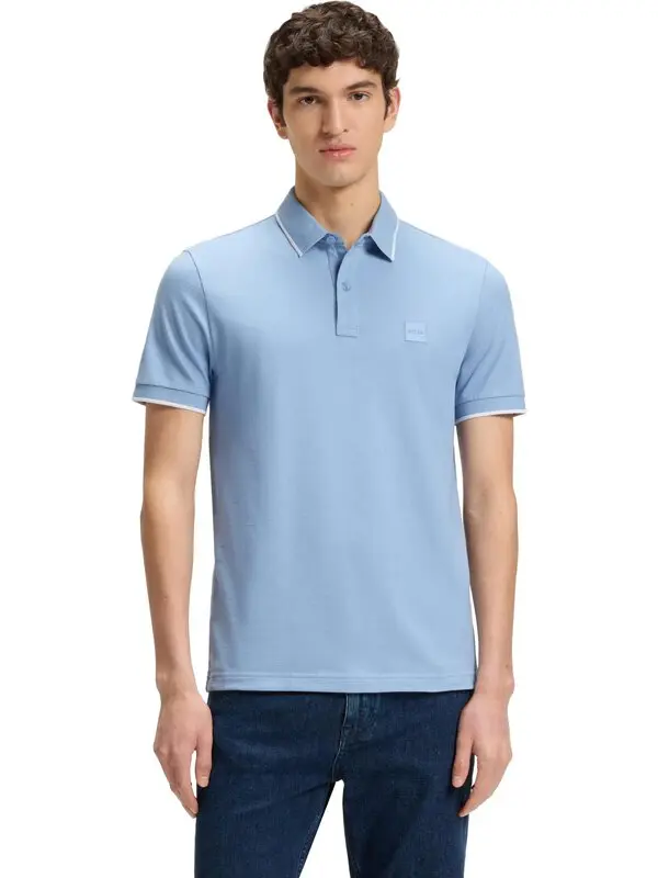 BOSS Logo-patch Slim-fit Polo Shirt In Stretch Cotton - Light Blue