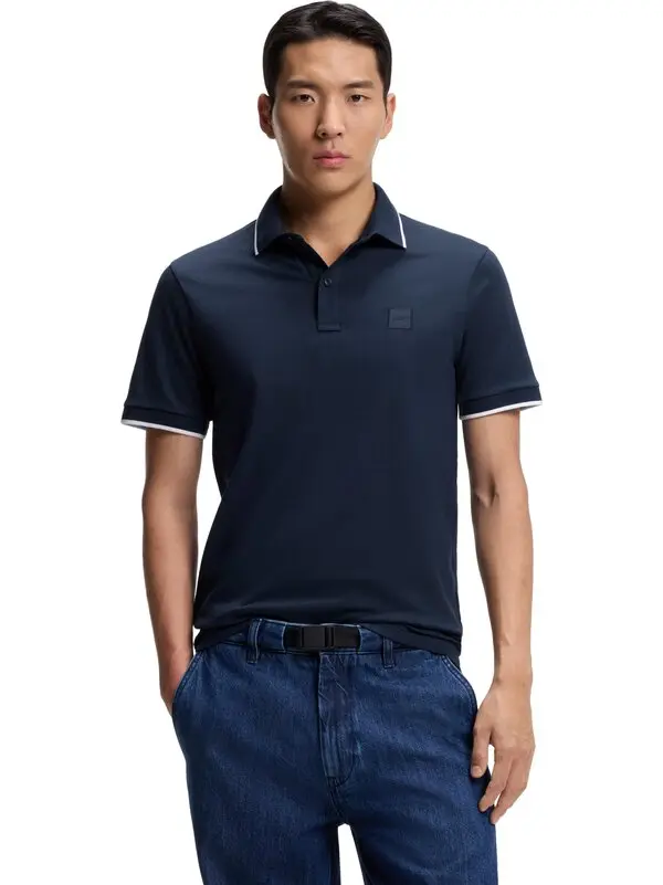 BOSS Logo-patch Slim-fit Polo Shirt In Stretch Cotton - Light Blue