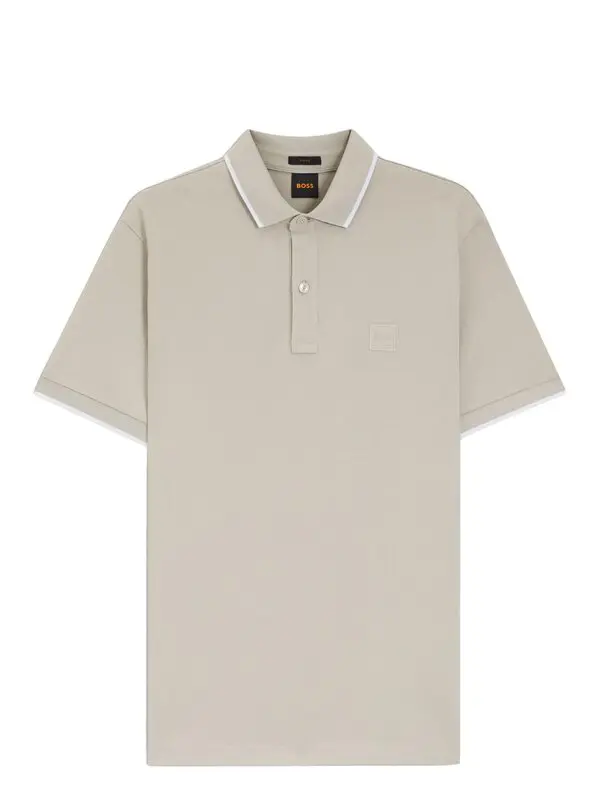 BOSS Logo-patch Slim-fit Polo Shirt In Stretch Cotton - Light Grey