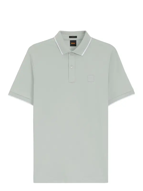 BOSS Logo-patch Slim-fit Polo Shirt In Stretch Cotton - Silver