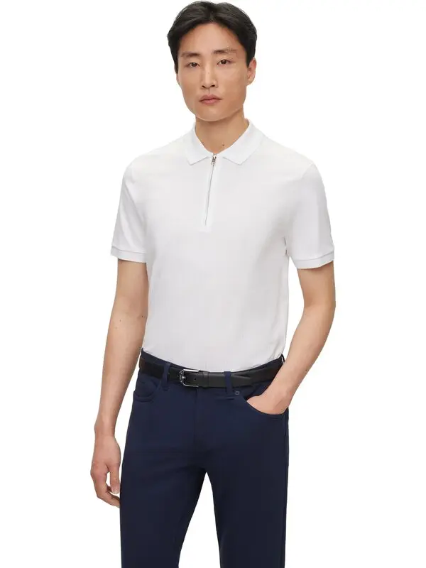 BOSS Structured-cotton Slim-fit Polo Shirt With Zip Placket - White