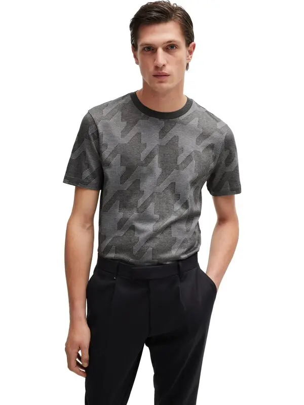 BOSS Mercerized-cotton T-shirt With Houndstooth Jacquard - Silver