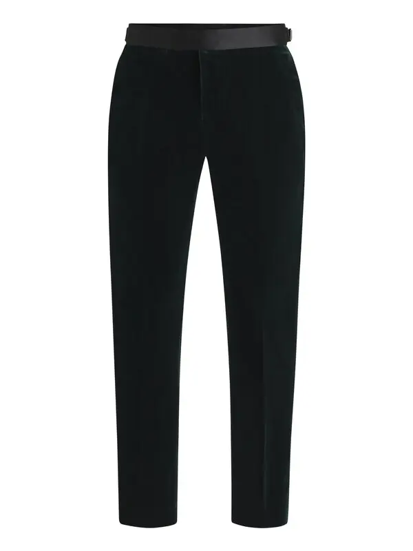 BOSS Slim-fit Tuxedo Trousers In Cotton Velvet - Light Green