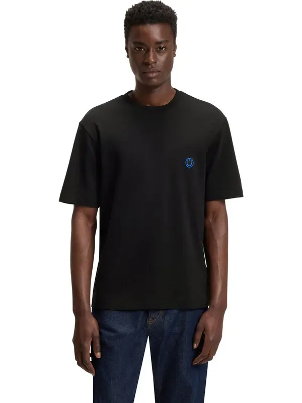 Hugo Cotton-jersey T-shirt With Happy Logo - Black