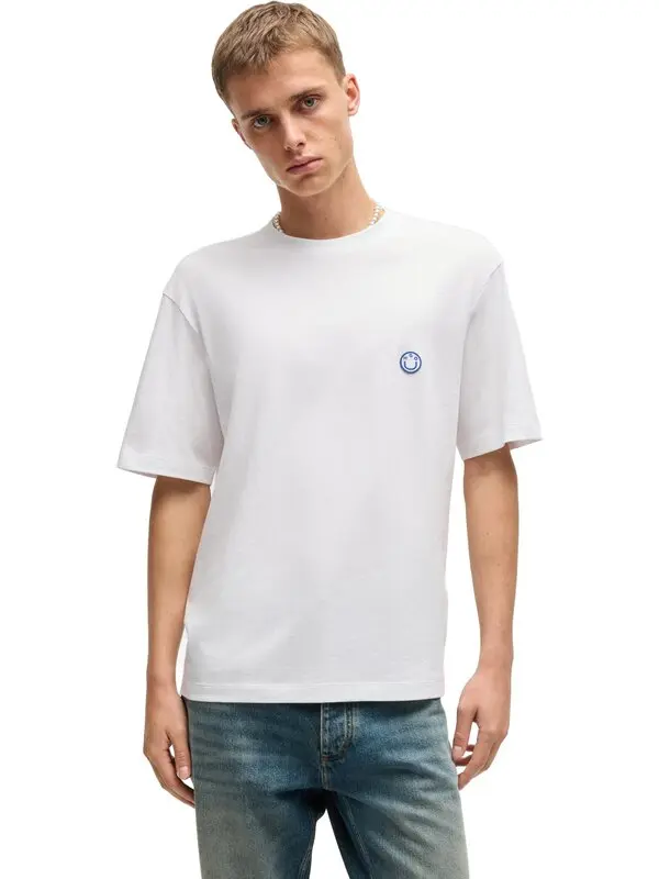 Hugo Cotton-jersey T-shirt With Happy Logo - White