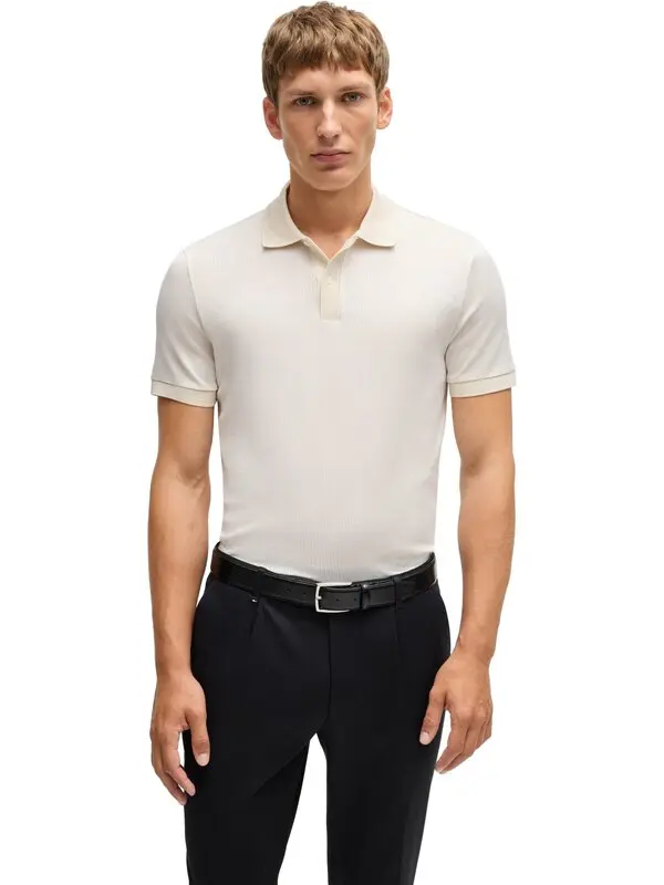 BOSS Structured-cotton Polo Shirt With Solid Trims - White