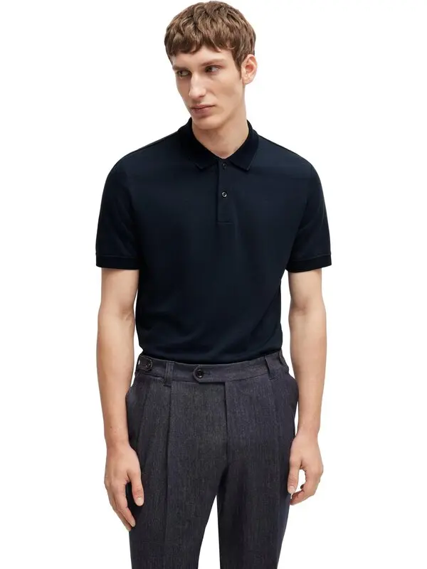 BOSS Regular-fit Polo Shirt In Cotton And Cashmere - Dark Blue
