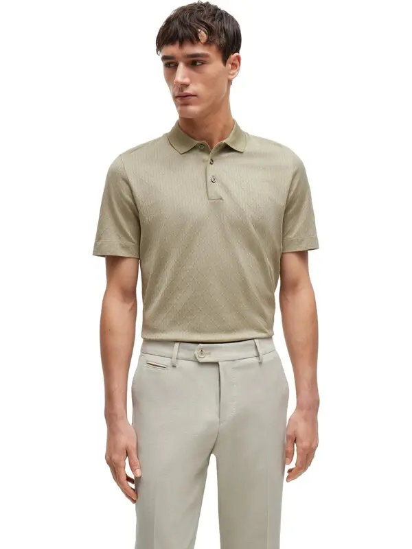 BOSS Regular-fit Polo Shirt In Quilted Cotton And Silk - Light Green