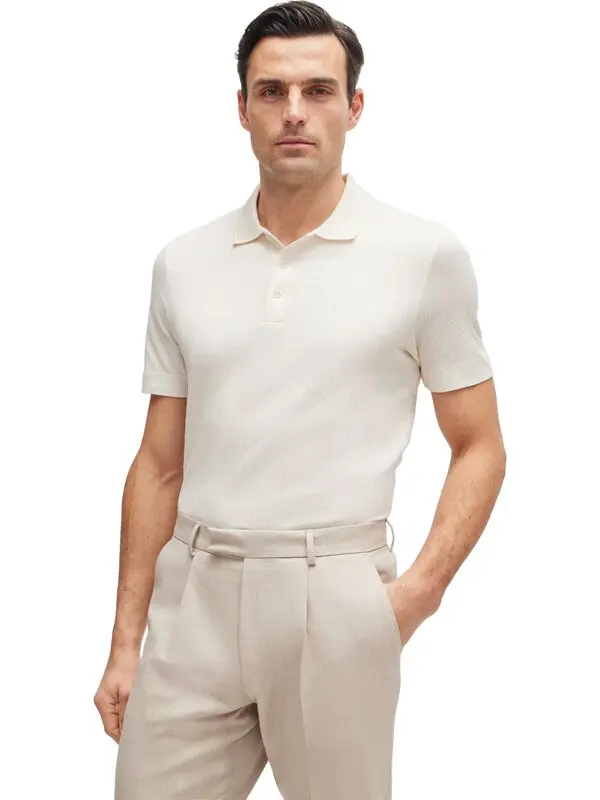 BOSS Regular-fit Polo Shirt In Quilted Cotton And Silk - White