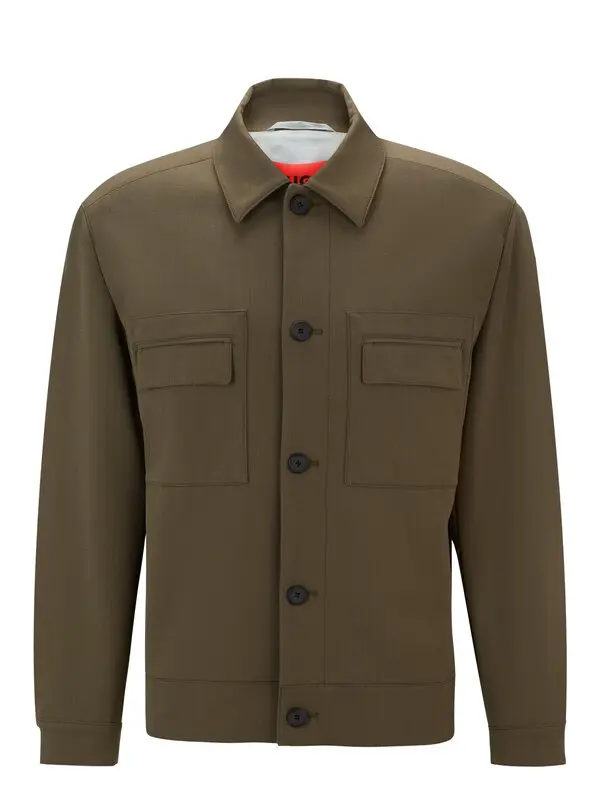 Hugo Button-through Jacket In Virgin Wool Blend - Khaki