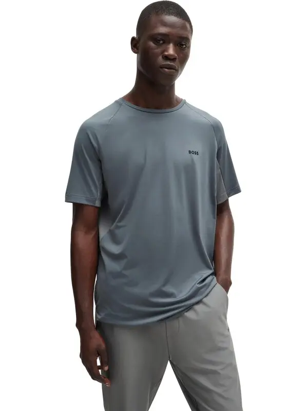 BOSS Performance-stretch T-shirt In Mixed Materials - Grey