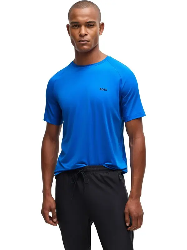 BOSS Performance-stretch T-shirt In Mixed Materials - Light Blue