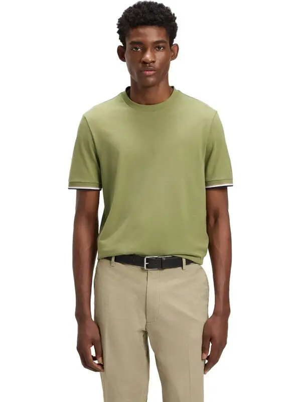 BOSS Cotton-jersey T-shirt With Signature-stripe Cuffs - Green