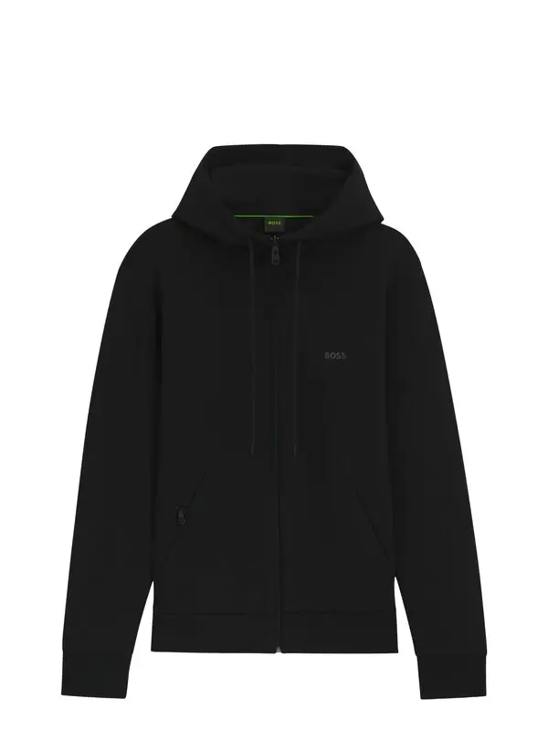 BOSS Logo Print Zip-up Hoodie - Black