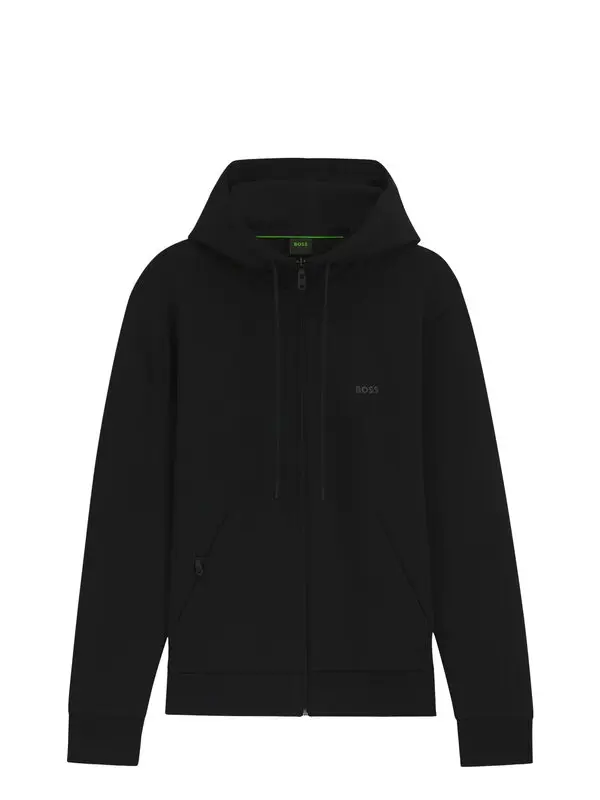 BOSS Logo Print Zip-up Hoodie - Black