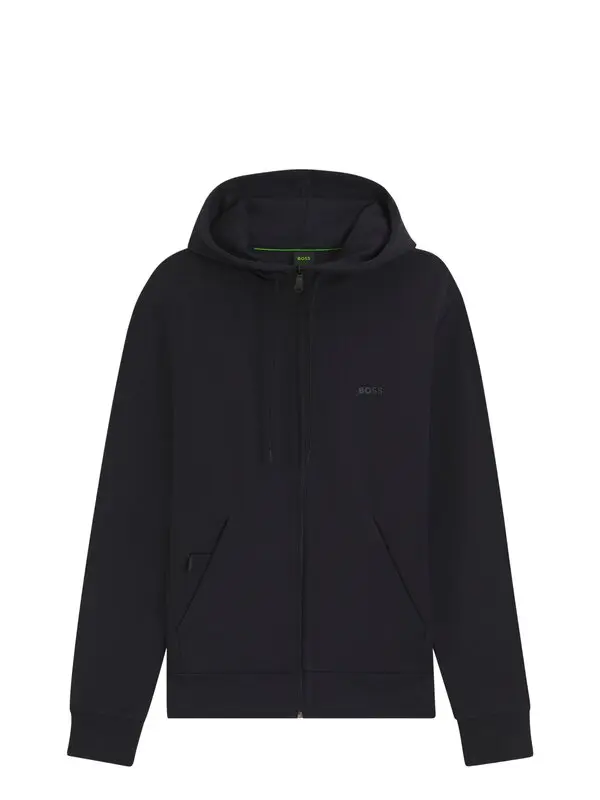 BOSS Logo Print Zip-up Hoodie - Dark Blue