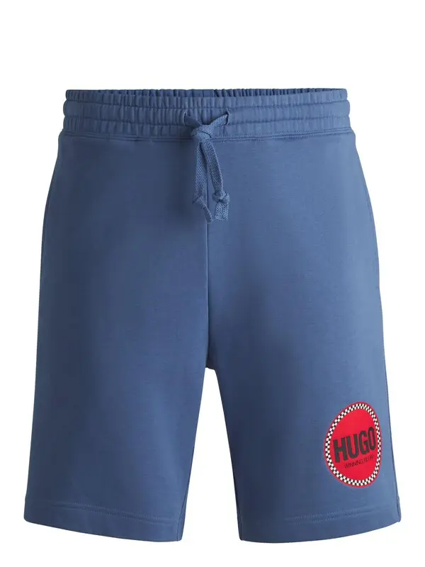 Hugo Relaxed-fit Cotton-terry Shorts With Logo - Light Blue