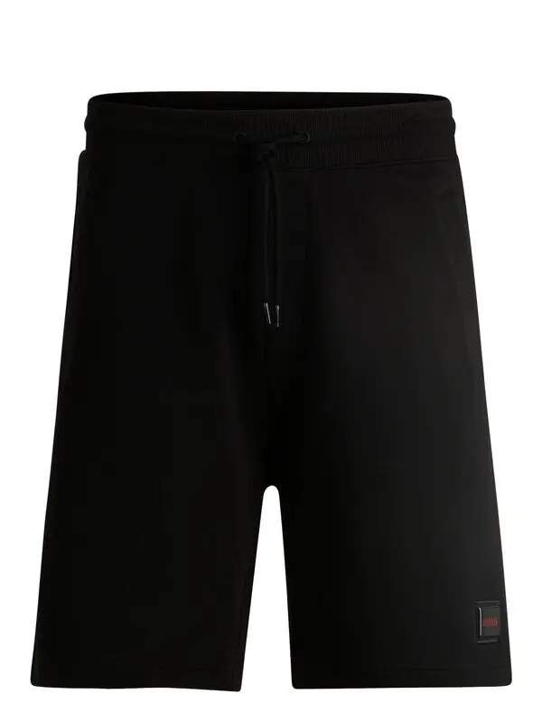 Hugo Cotton-terry Relaxed-fit Shorts With Logo Trim - Black