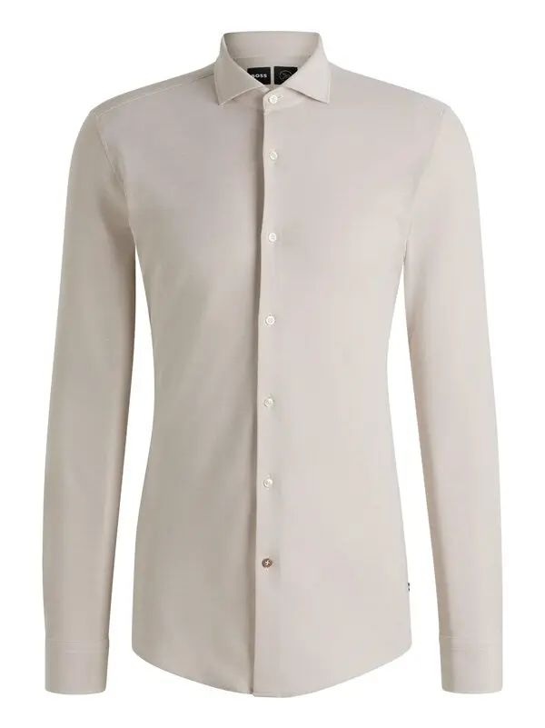 BOSS Slim-fit Shirt In Cotton-piqué Jersey - Light Beige