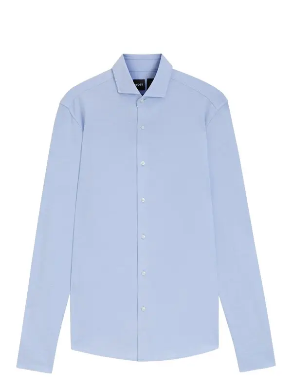 BOSS Slim-fit Shirt In Cotton-piqué Jersey - Light Blue