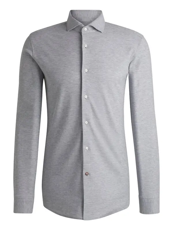 BOSS Slim-fit Shirt In Cotton-piqué Jersey - Light Grey