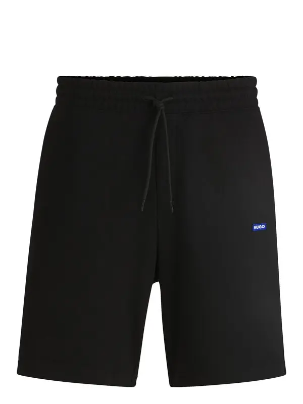 Hugo Cotton-terry Shorts With Logo Patch - Black