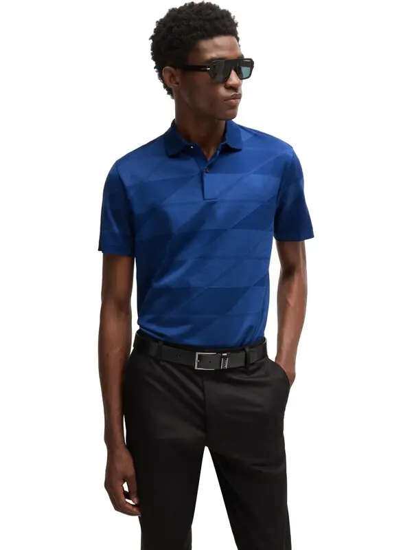 BOSS Mercerized-cotton Polo Shirt With Jacquard Pattern - Light Blue